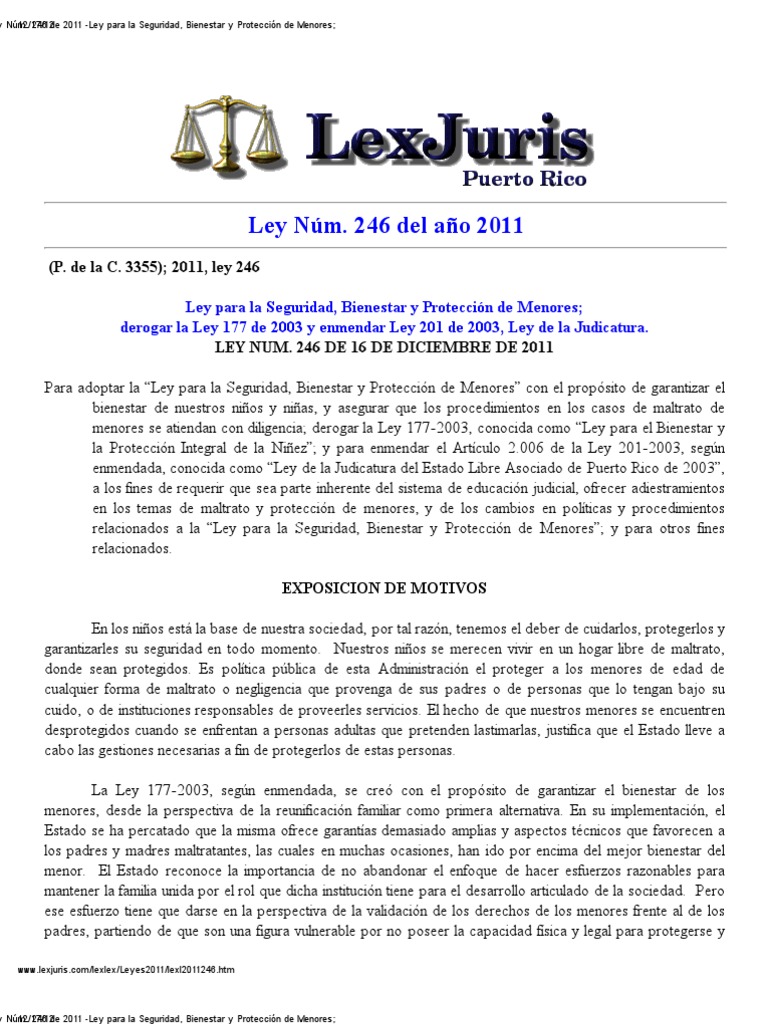 Ley 246 de Protección A Menores | PDF | Abuso infantil | Violencia ...