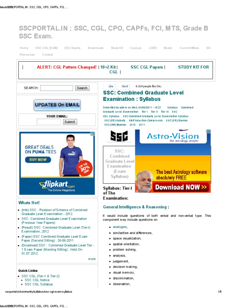 SSC CGL Examination: Detailed Syllabus for Tier I, Tier II and Tier III ...