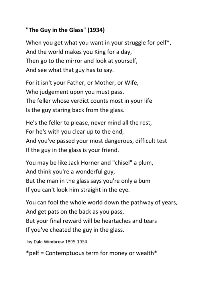The Guy in the Glass Poem Analysis | PDF
