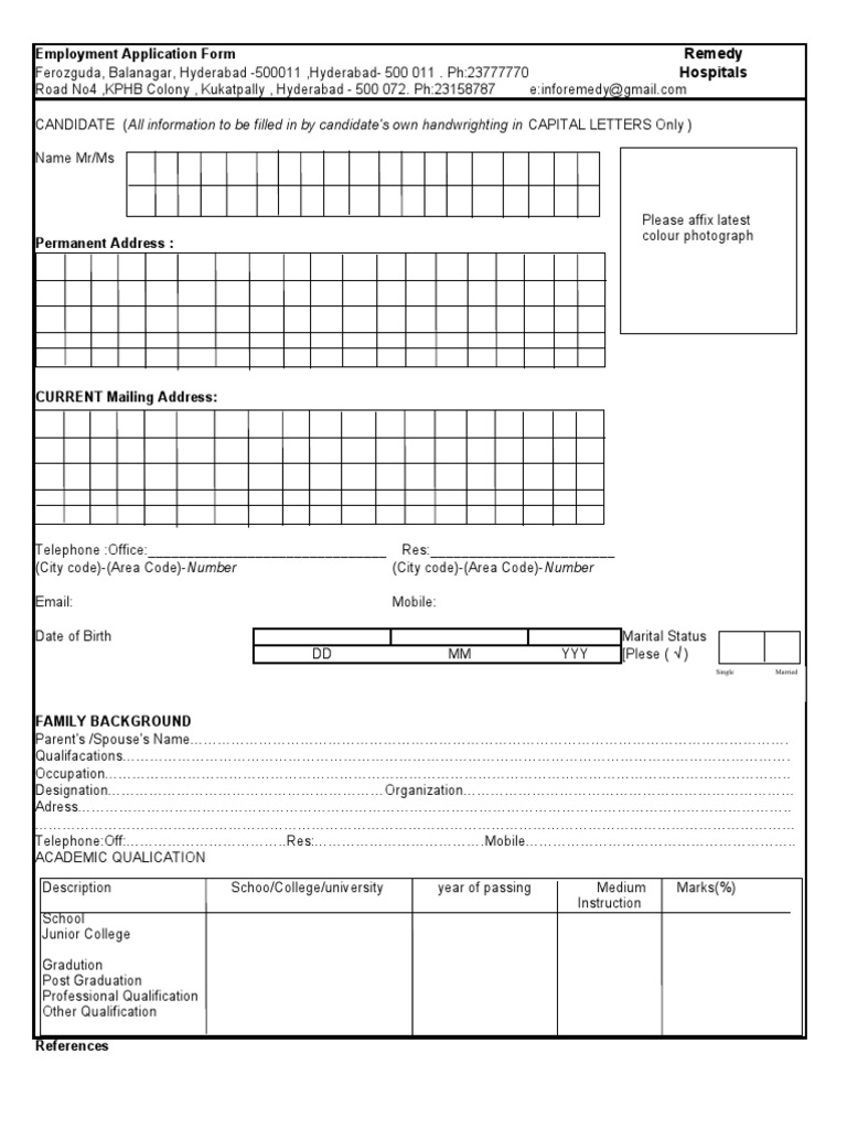 Employment Application Form: Remedy Hospitals | PDF | Social ...