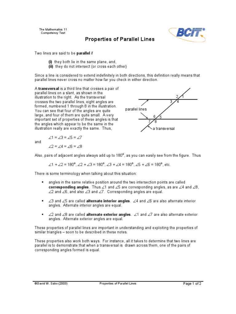 Properties of Parallel Lines | PDF | Angle | Geometry