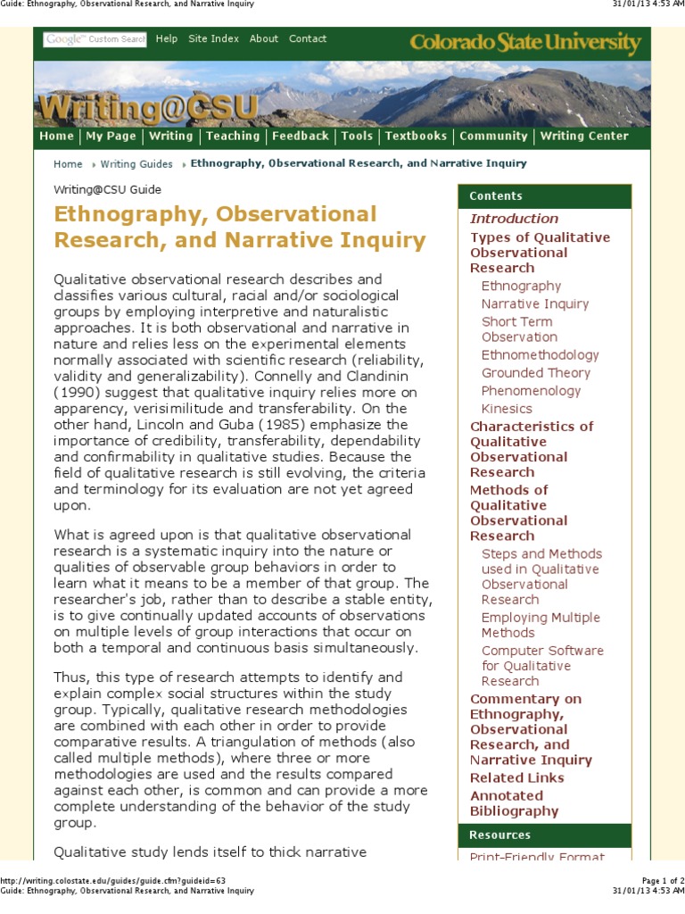 Ethnography Observational Research and Narrative Inquiry | PDF | Qualitative Research | Ethnography