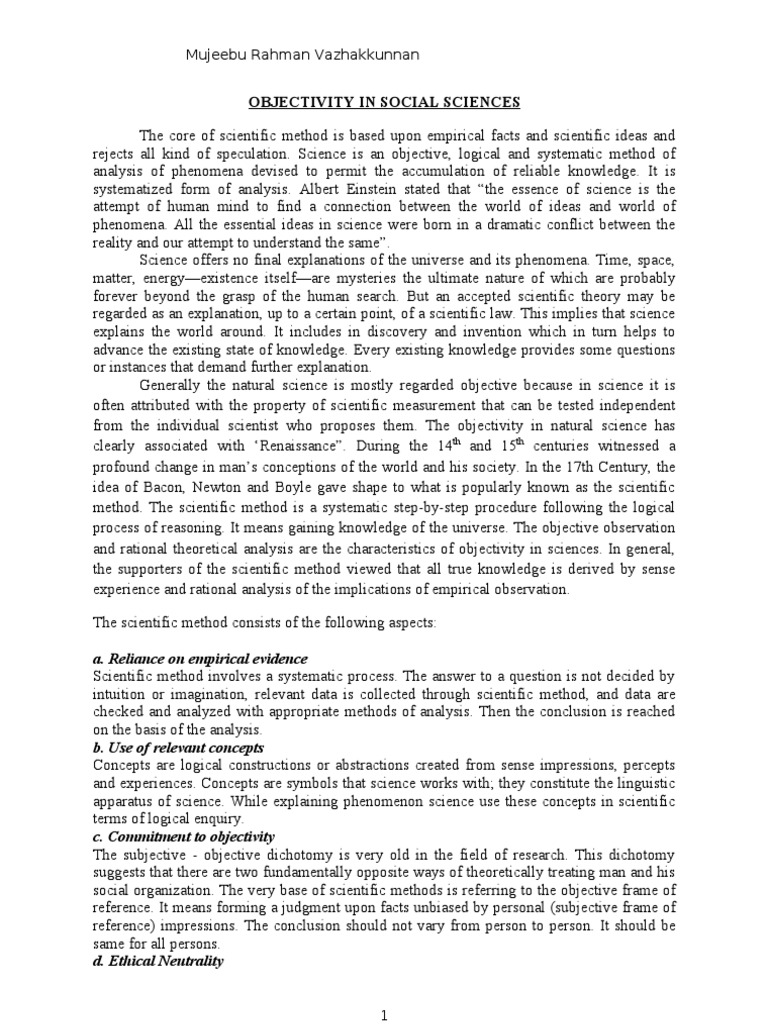 Objectivity in Social Sciences | PDF | Social Science | Scientific Method