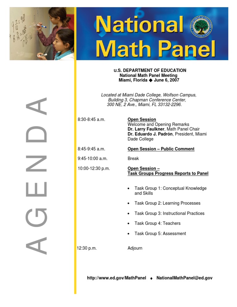 National Math Panel Meeting Agenda | PDF | Career & Growth