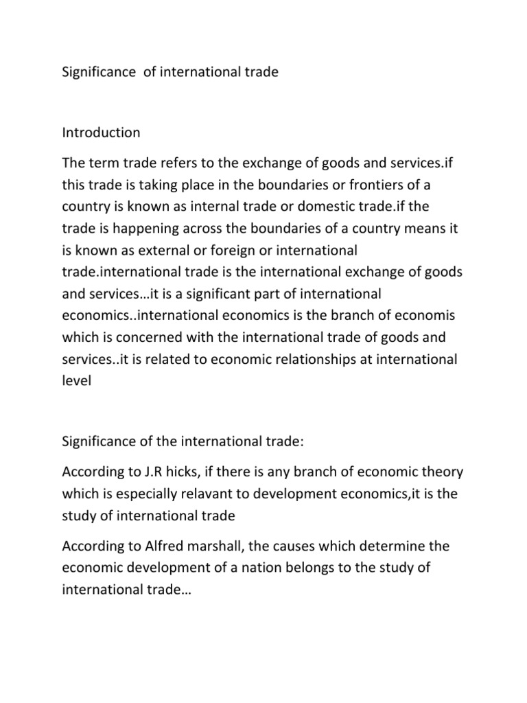 Significance of International Trade | PDF | Division Of Labour ...