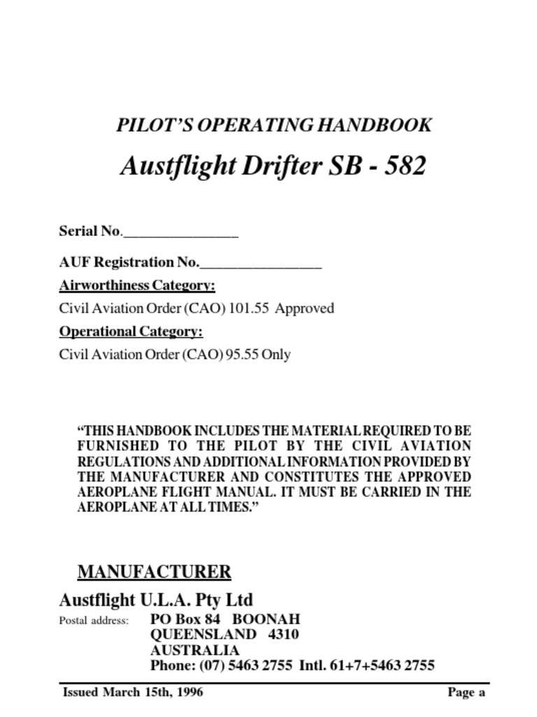 Ausflight Drifter SB-582 POH | PDF | Airspeed | Weight