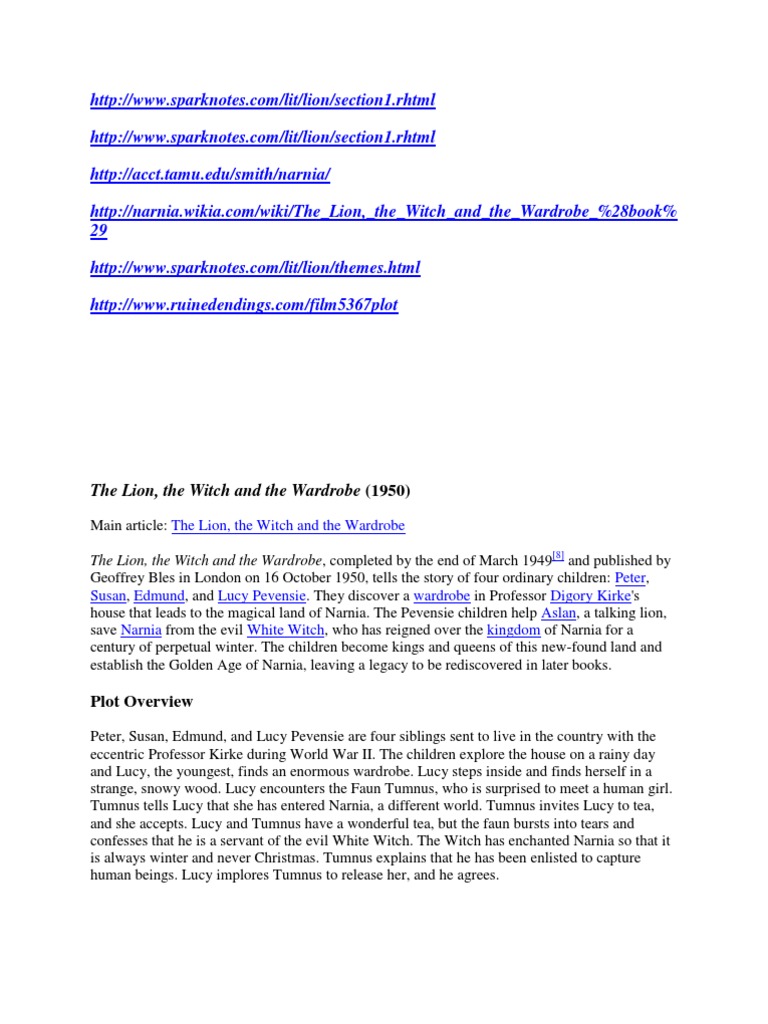 The Lion, The Witch and The Wardrobe. | PDF | Aslan | The Chronicles Of ...