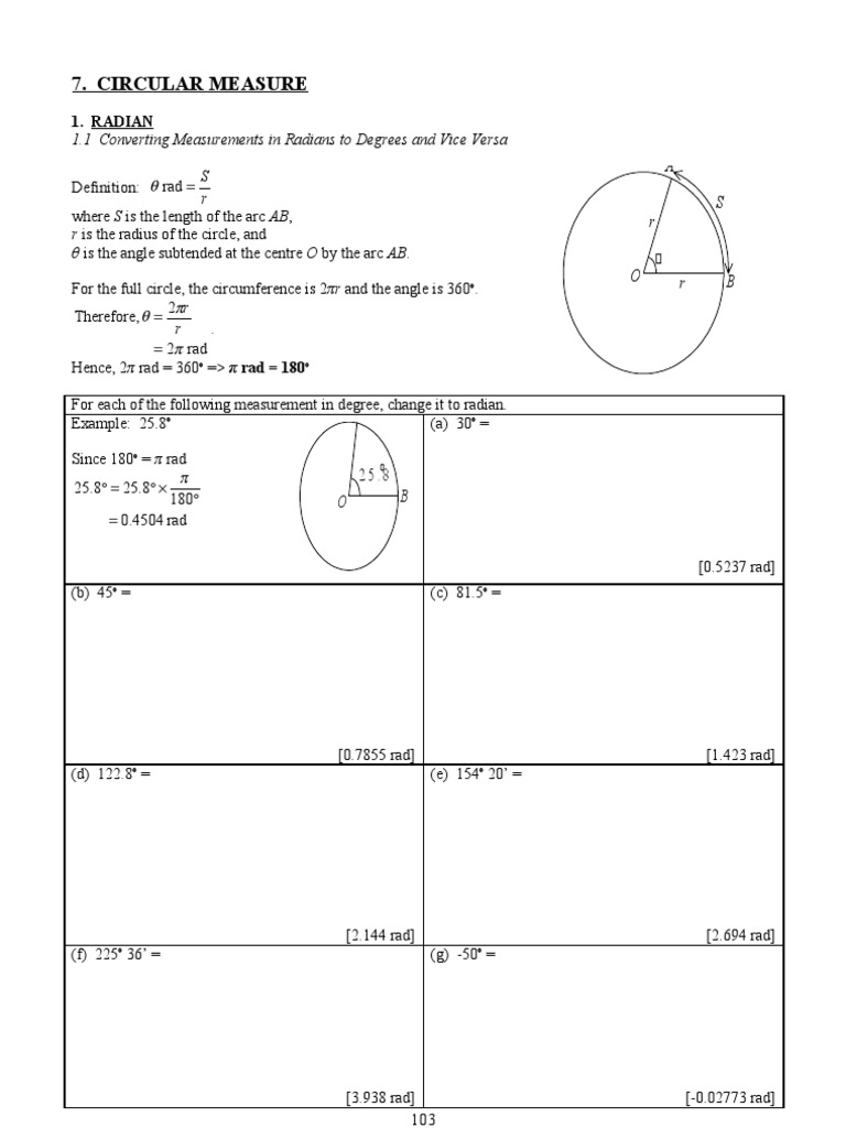 8 CIRCULAR MEASURES.doc | Geometric Measurement | Physical Quantities