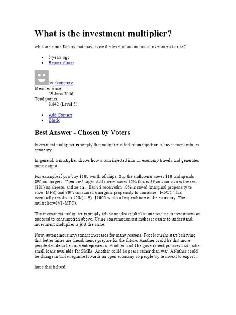 What Is The Investment Multiplier | PDF | Fiscal Multiplier | Keynesian ...