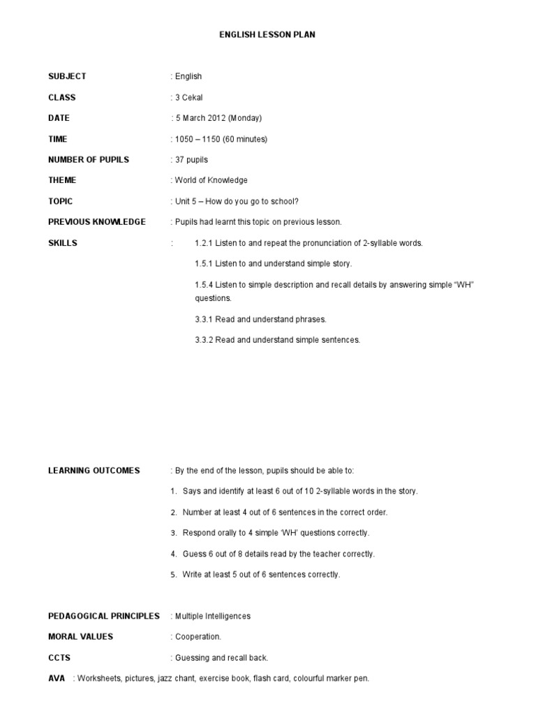 RPH English Year 3 | PDF | Question | Lesson Plan