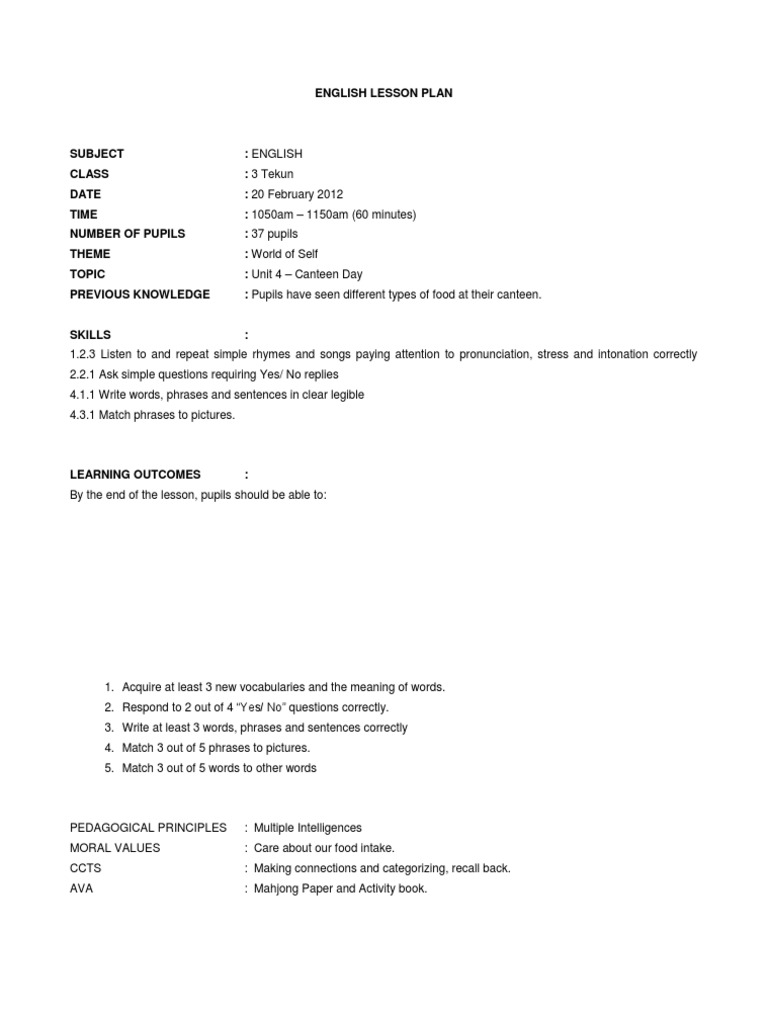 RPH English Year 3 | Download Free PDF | Question | English Language