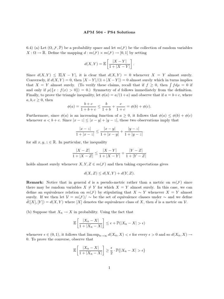 Proof of Convergence of Random Variables in Probability Using a Pseudo-Metric | PDF ...