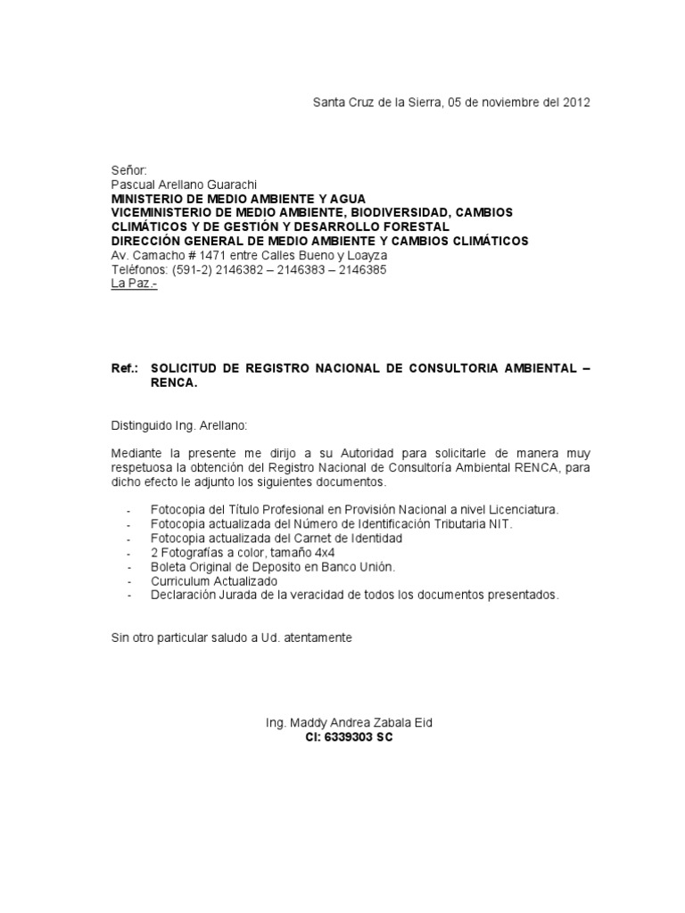 Carta de Solicitud RENCA | PDF