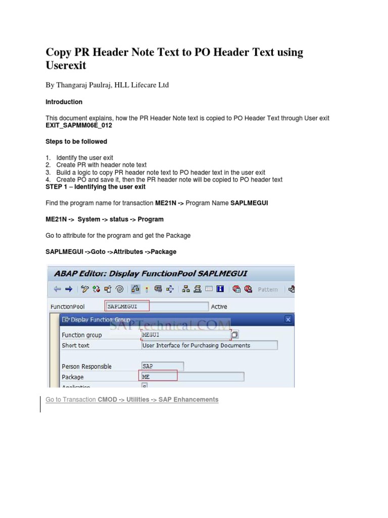 Copy PR Header Notes to PO in SAP | PDF