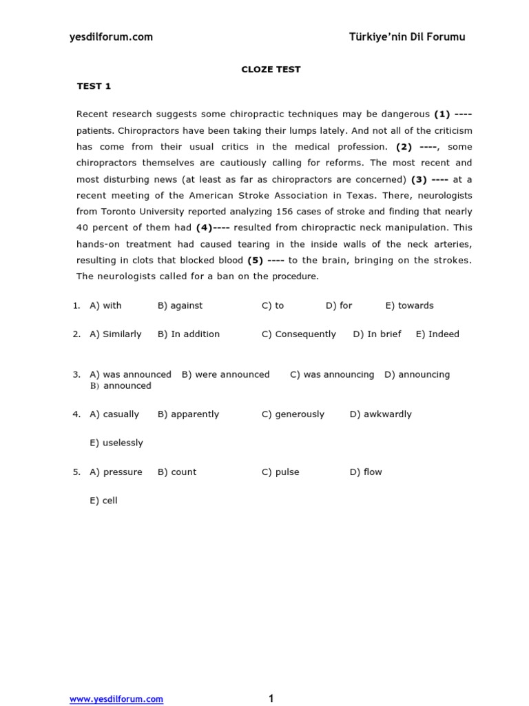 Close Test 120 Soru | Download Free PDF | Chiropractic | Hiv/Aids