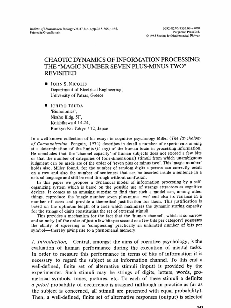 J. S. Nicolis & I. Tsuda (1985) The Magic Number Seven Plus or Minus ...