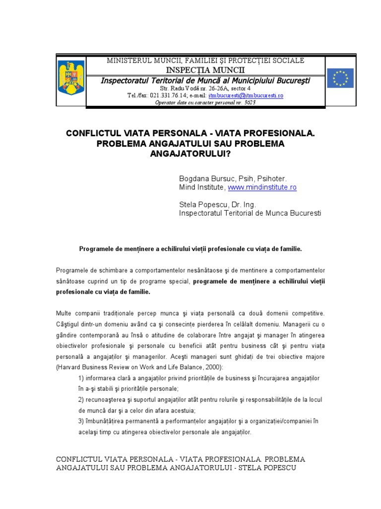 Conflictul Viata Personala - Viata Profesionala. | PDF