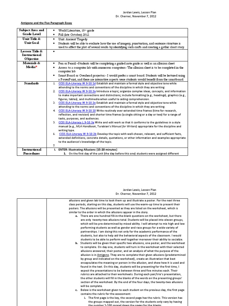 Antigone Lesson Plan | PDF | Persephone | Dionysus