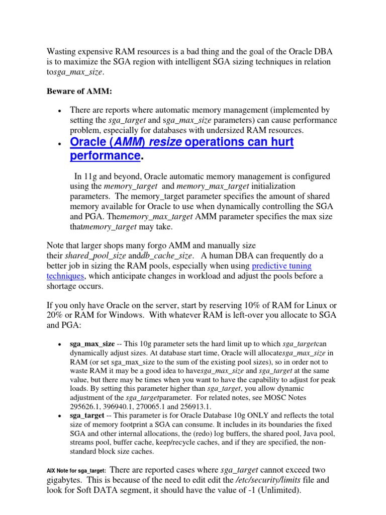 SGA Sizing Techniques | PDF | Oracle Database | Cpu Cache