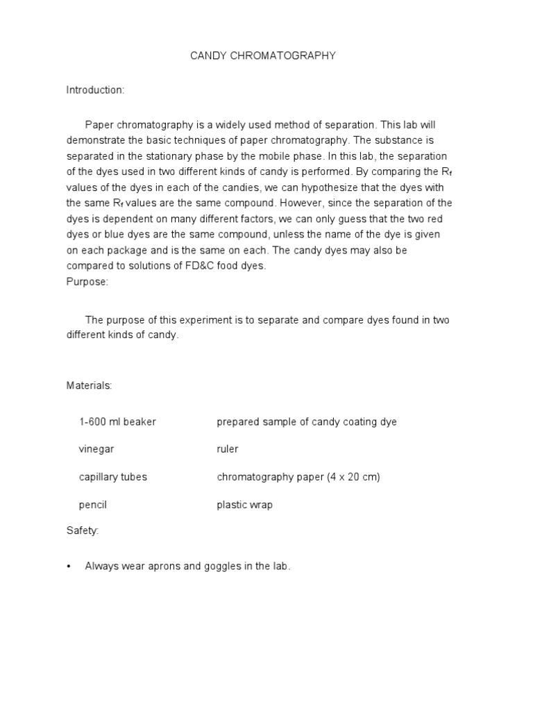 Candy Chromatography Experiment Guide | PDF | Chromatography | Solvent