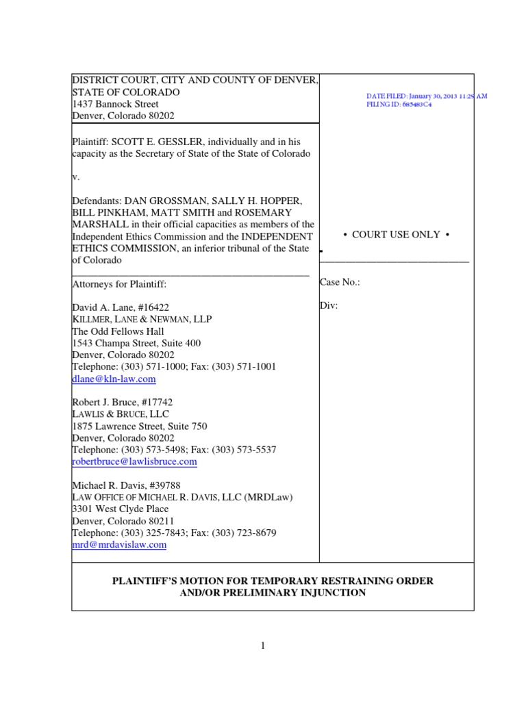 Secretary of State Motion For Temporary Restraining Order or Preliminary Injunction | PDF ...
