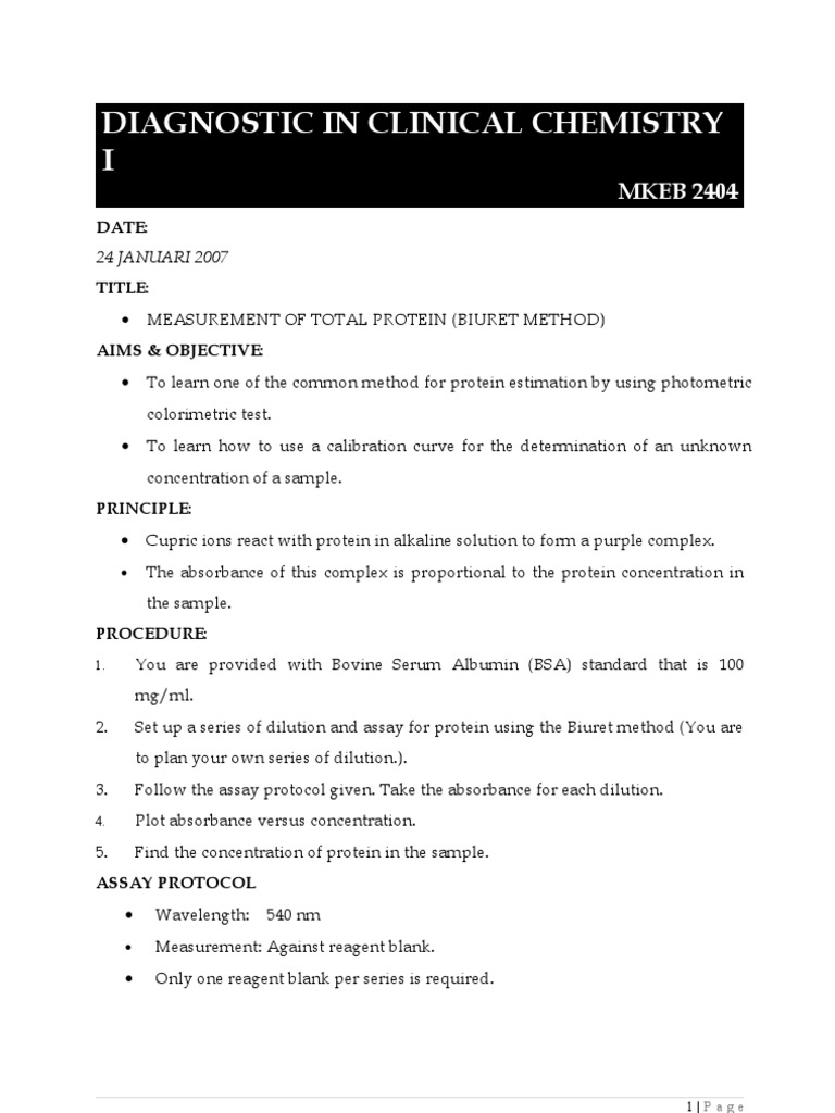 Clinical Chemistry 1 (MKEB2404) | PDF | Biochemistry | Chemistry Clinical Chemistry 1 (MKEB2404) | PDF | Biochemistry | Chemistry