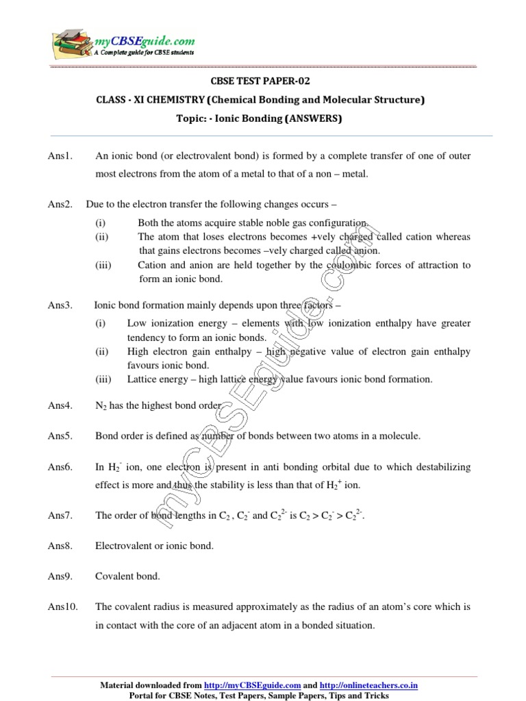 Chemical Bonding 2 Answers | PDF