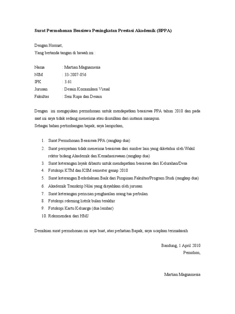 Contoh Surat Permohonan Beasiswa | PDF | Ilmu Sosial