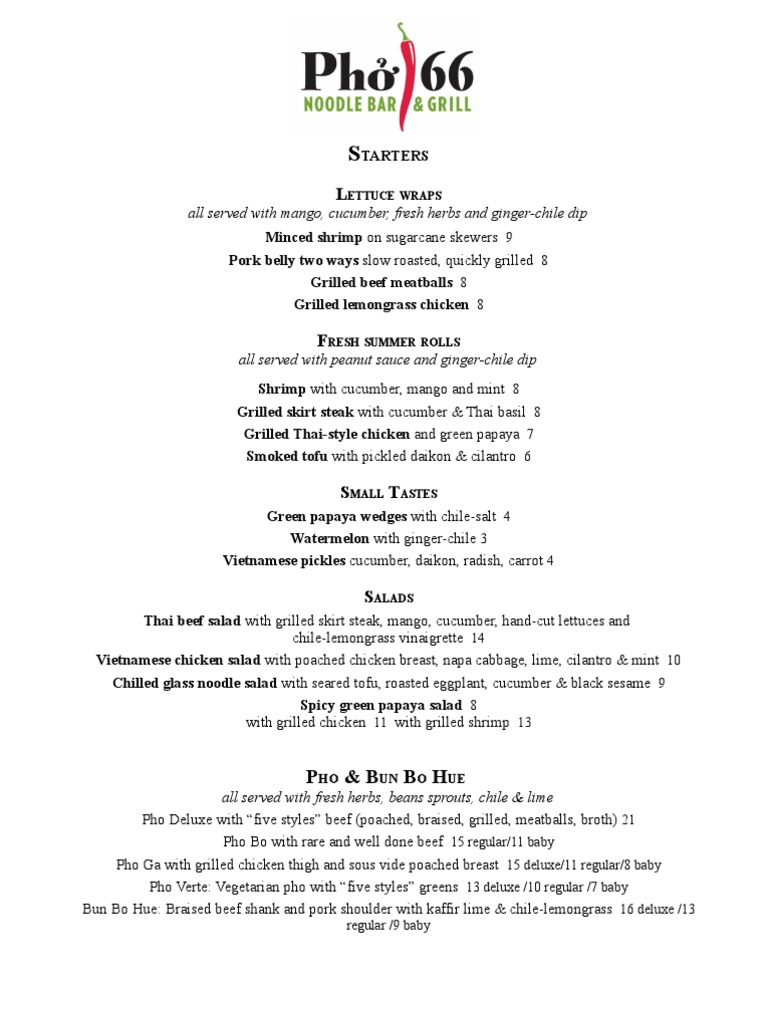 Pho 66 Food Menu | PDF | Thai Cuisine | Vietnamese Cuisine