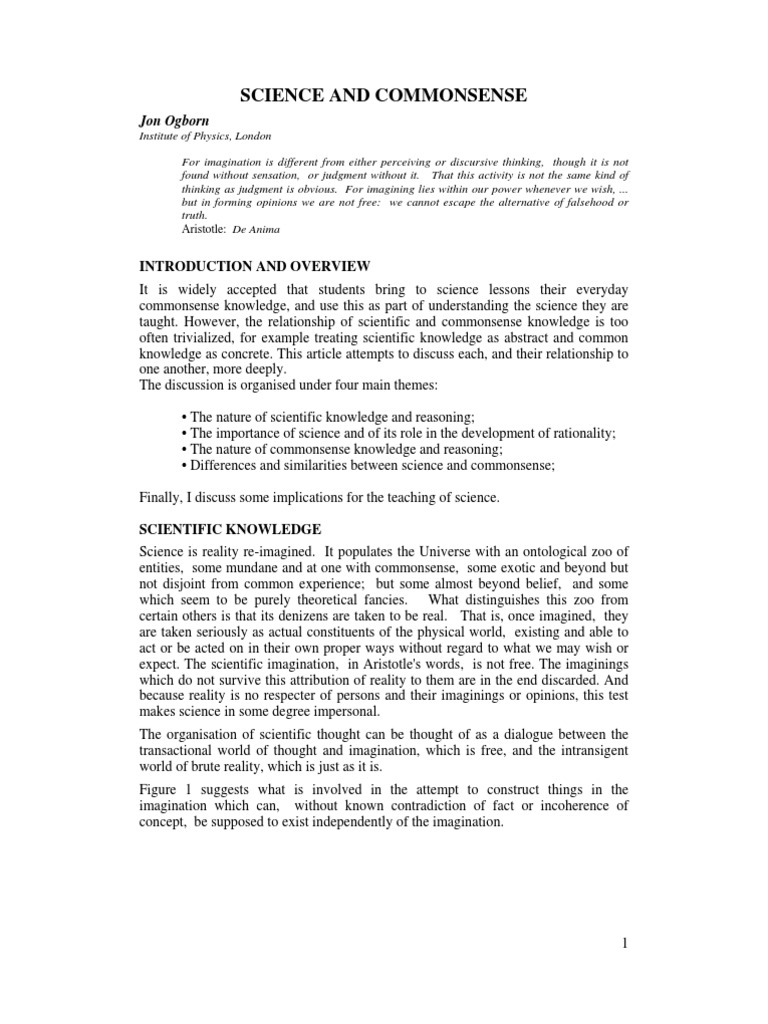 Science and Commen-Sense | PDF | Common Sense | Science
