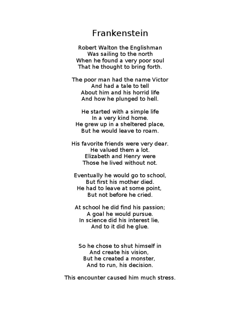 A Frankenstein Poem | PDF | Frankenstein