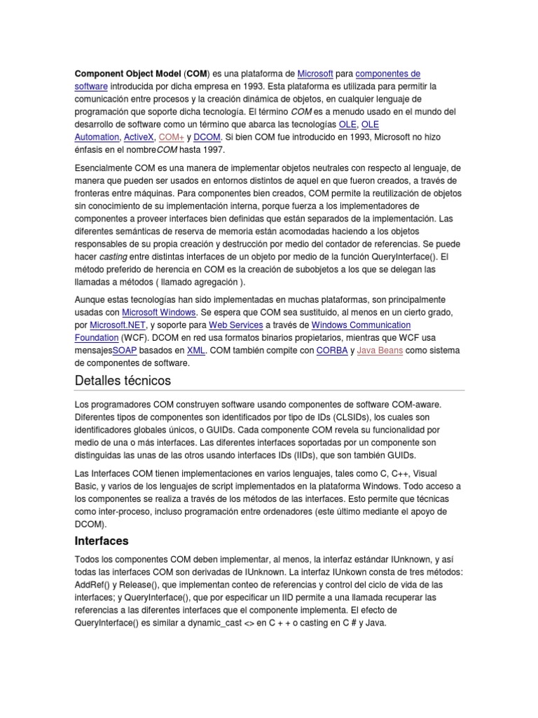 Component Object Model | PDF | Paradigmas de programación | Ingeniería ...