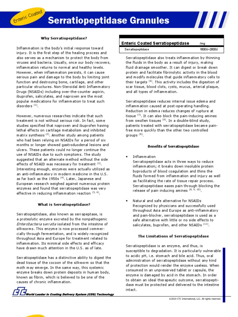 Enteric-Coated Serratiopeptidase Product Info | PDF | Nonsteroidal Anti ...