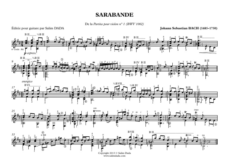 BACH, Sarabande in BM (Ed. Salim DADA) | PDF | Public Domain Music ...