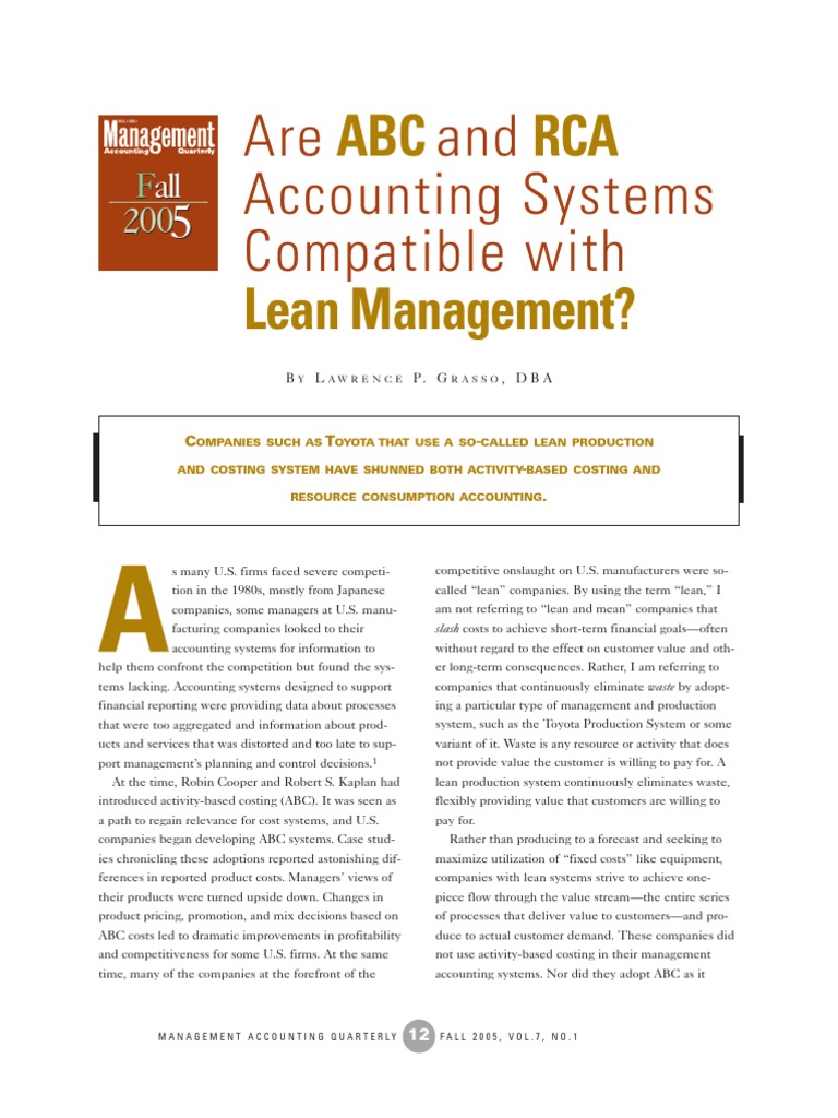 ABC and RCA, Lean Accounting | PDF | Lean Manufacturing | Cost Accounting