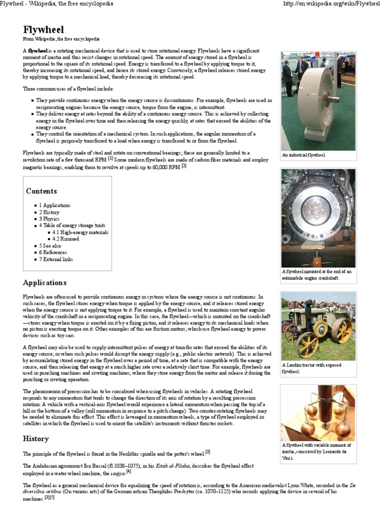 Flywheel - Wikipedia, The Free Encyclopedia. | PDF | Mechanical ...