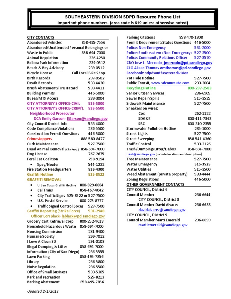 SDPD Southeastern Division Contract List (English) | PDF | Graffiti ...