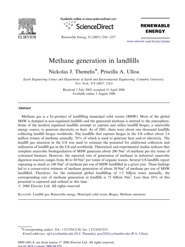 Methane Generation in Landfill | PDF | Biogas | Anaerobic Digestion