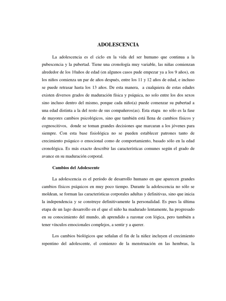 Informe ADOLESCENCIA | PDF | Pubertad | Adolescencia