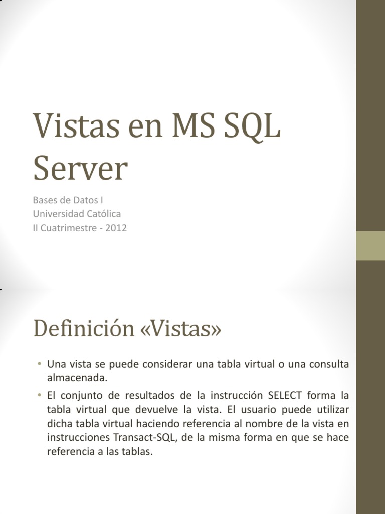 Vistas en MS SQL Server | PDF | Tabla (base de datos) | Servidor SQL de ...