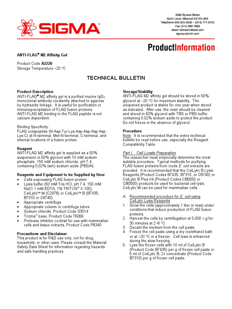 ANTI-FLAG M2 Affinity Gel (A2220) - Technical Bulletin ...