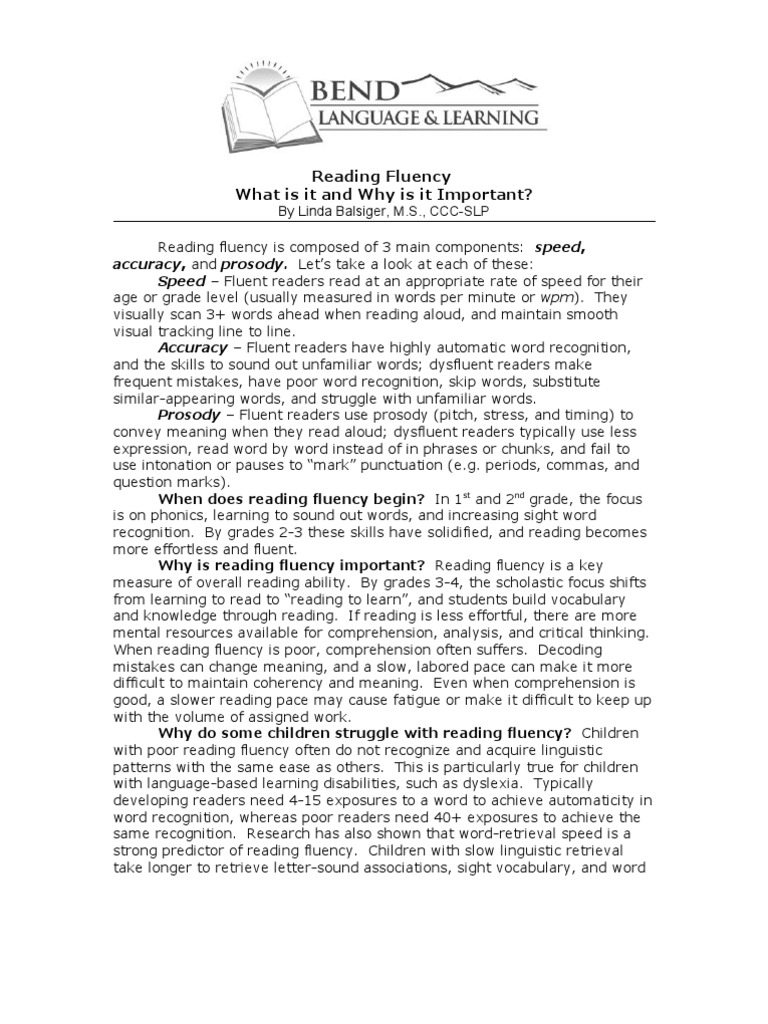 Reading Fluency - What Is It and Why Is It Important? | PDF | Fluency ...