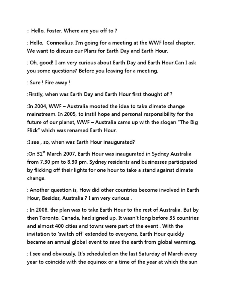 Earth Day and Earth Hour | PDF | World Wide Fund For Nature | Global ...
