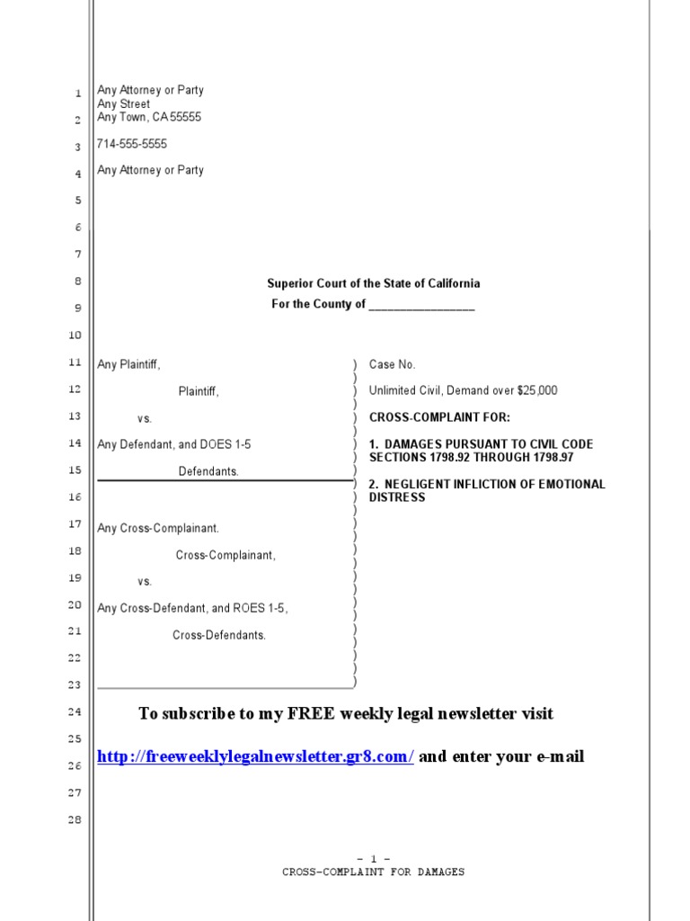 California Cross-Complaint Template | PDF | Complaint | Negligence