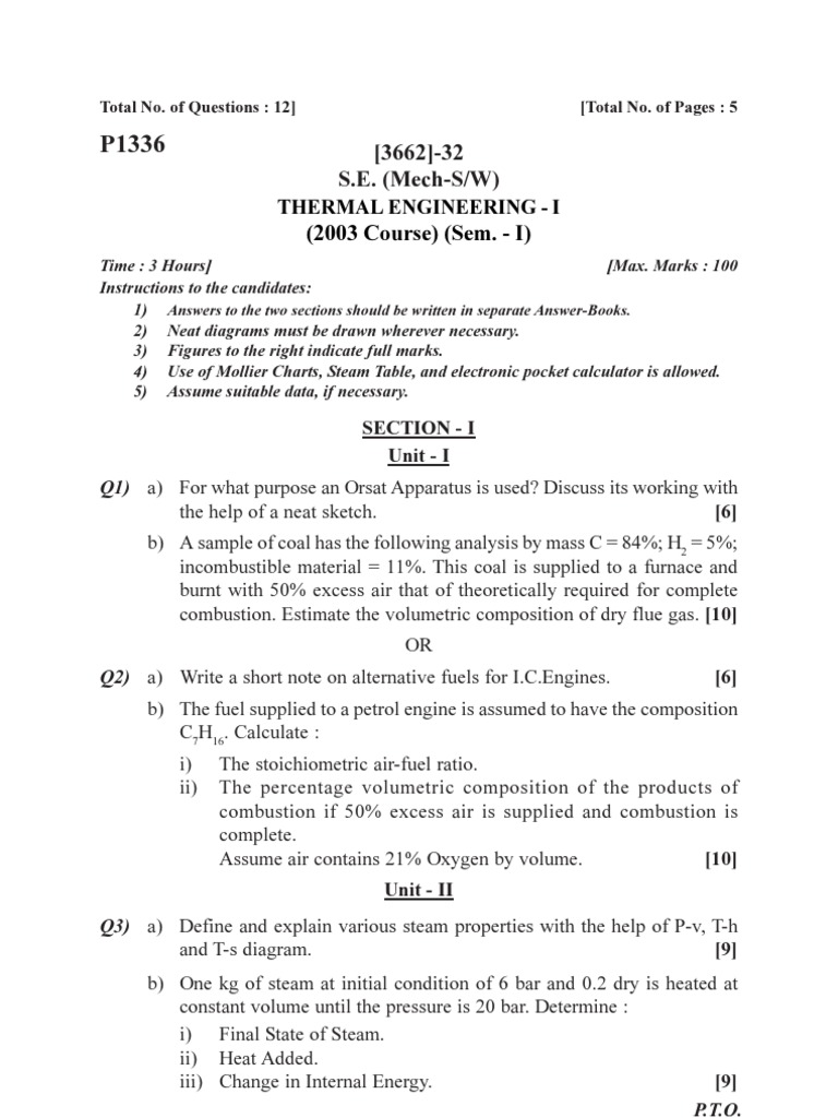 Mechanical Engineering Question Paper | PDF | Boiler | Heat Transfer