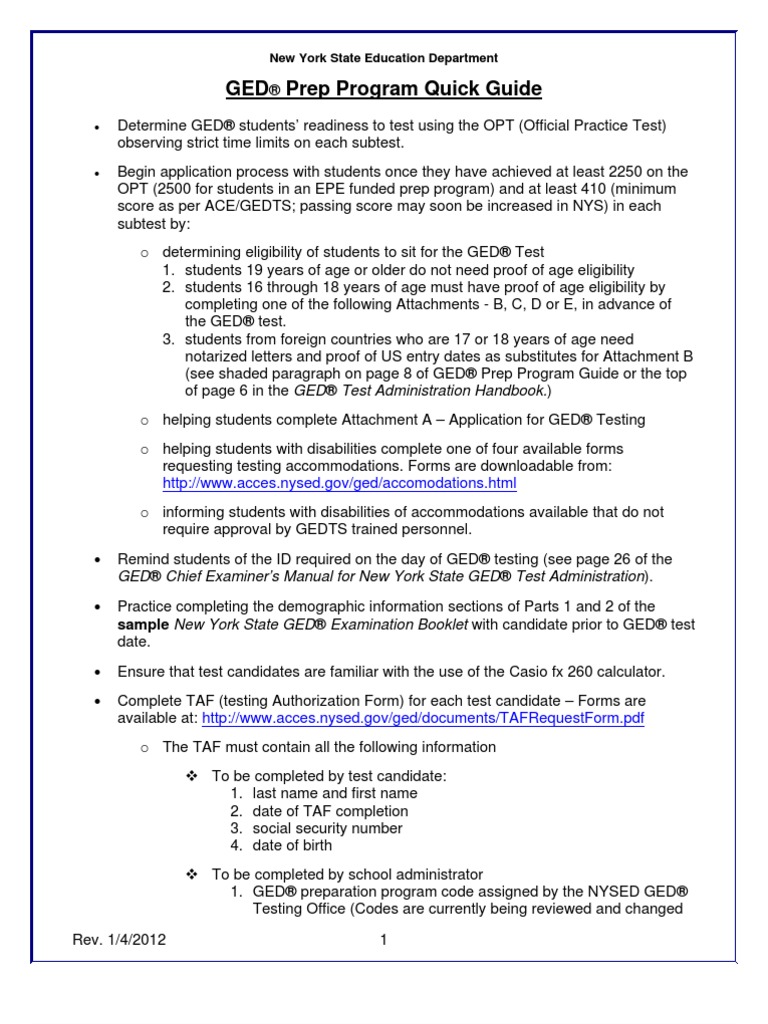 GED Quick Guide & Guide Links - NY | PDF | General Educational ...