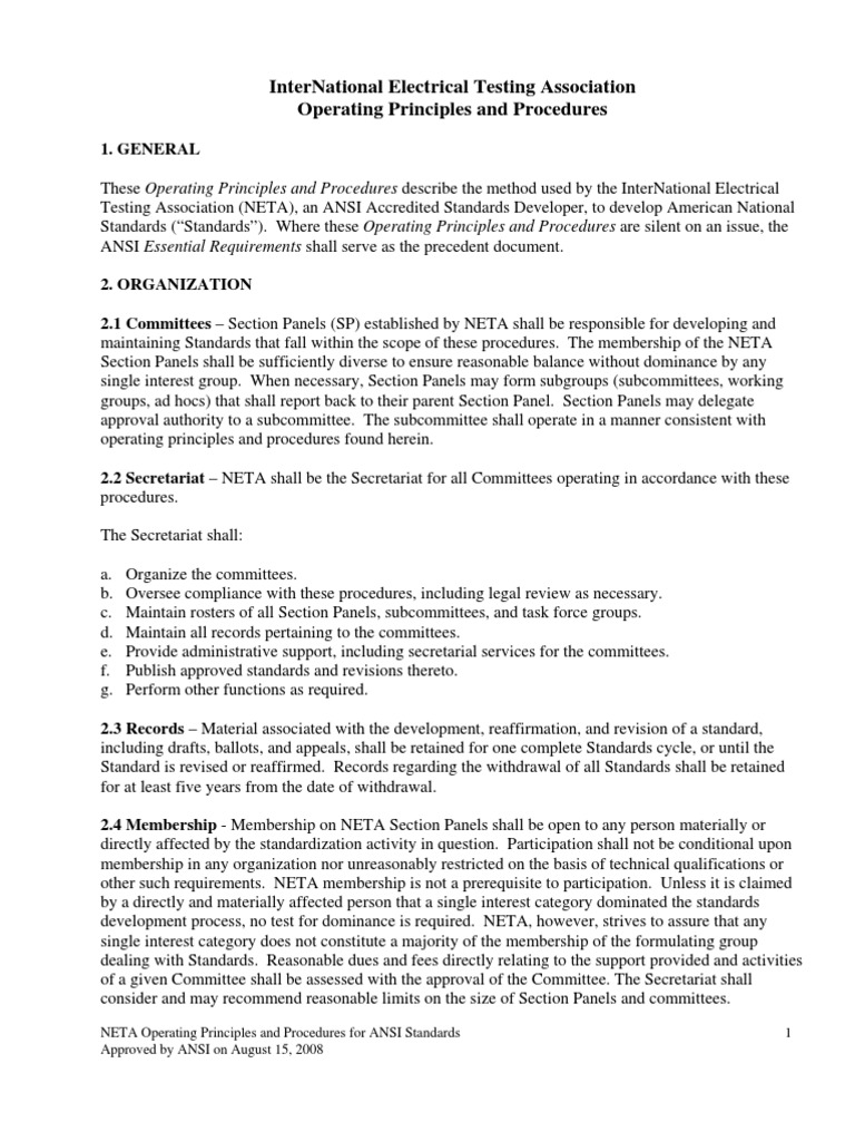 International Electrical Testing Association Operating Principles and ...