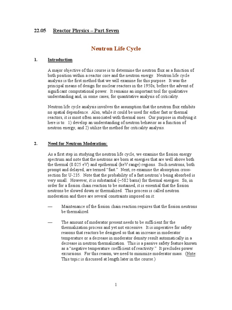 Neutron Life Cycle: 22.05 Reactor Physics - Part Seven | PDF | Nuclear ...
