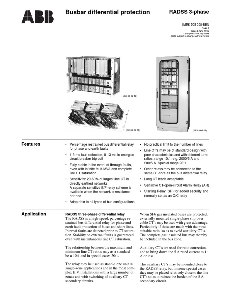 RADSS 3-Phase Busbar Protection (ABB) | PDF | Relay | Switch