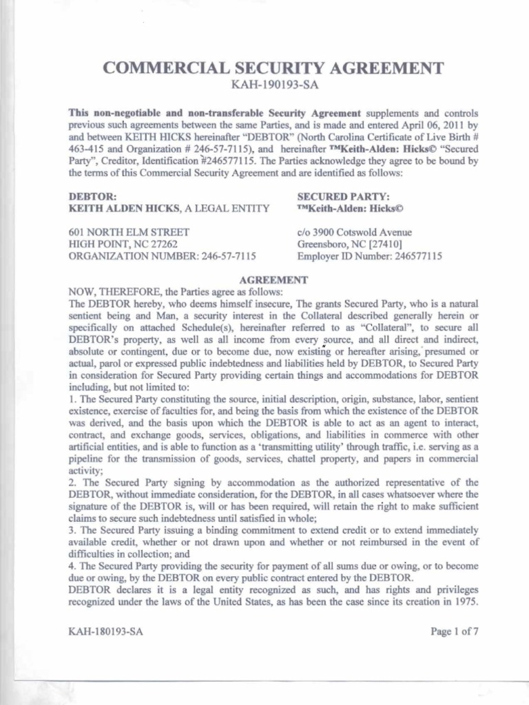 Commercial Security Agreement KAH-190193-SA | PDF | Security Interest ...